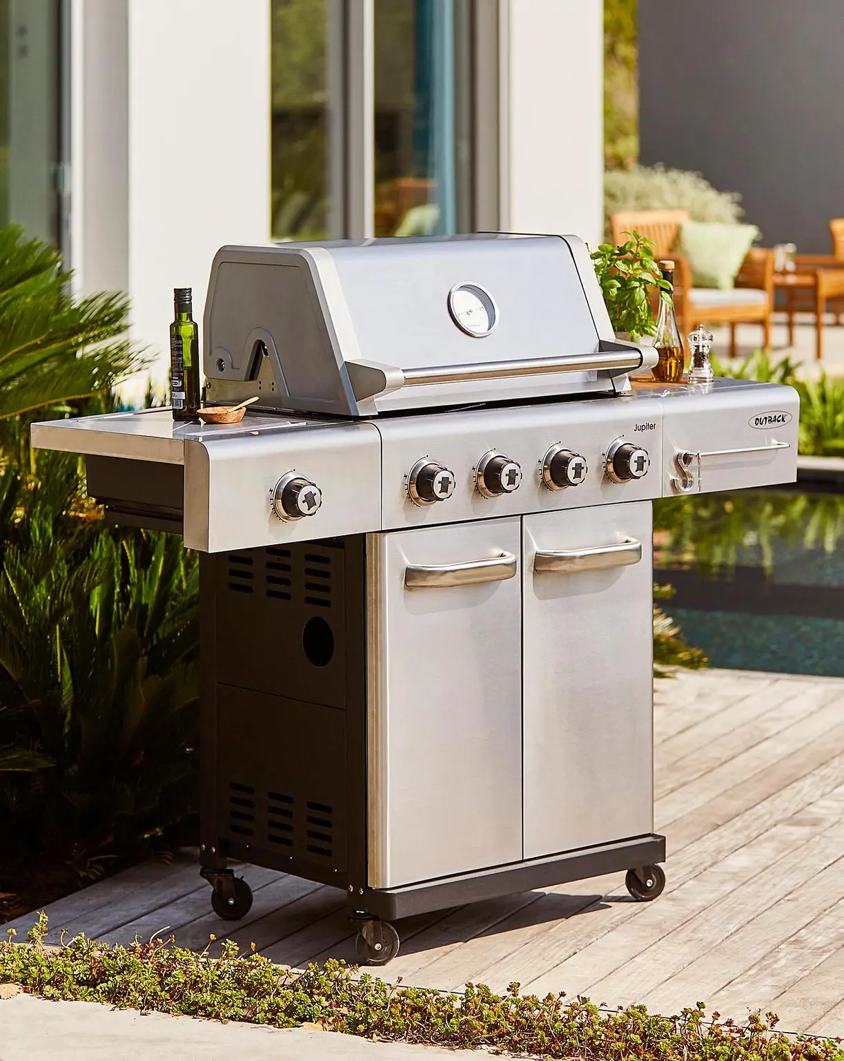 Outback Jupiter 4 Burner Hybrid BBQ with Choping Board - Stainless ...